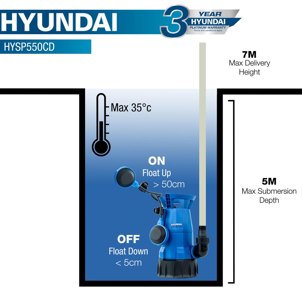 Hyundai 550W Clean/Dirty Submersible Water Pump | HYSP550CD - BATA Ltd