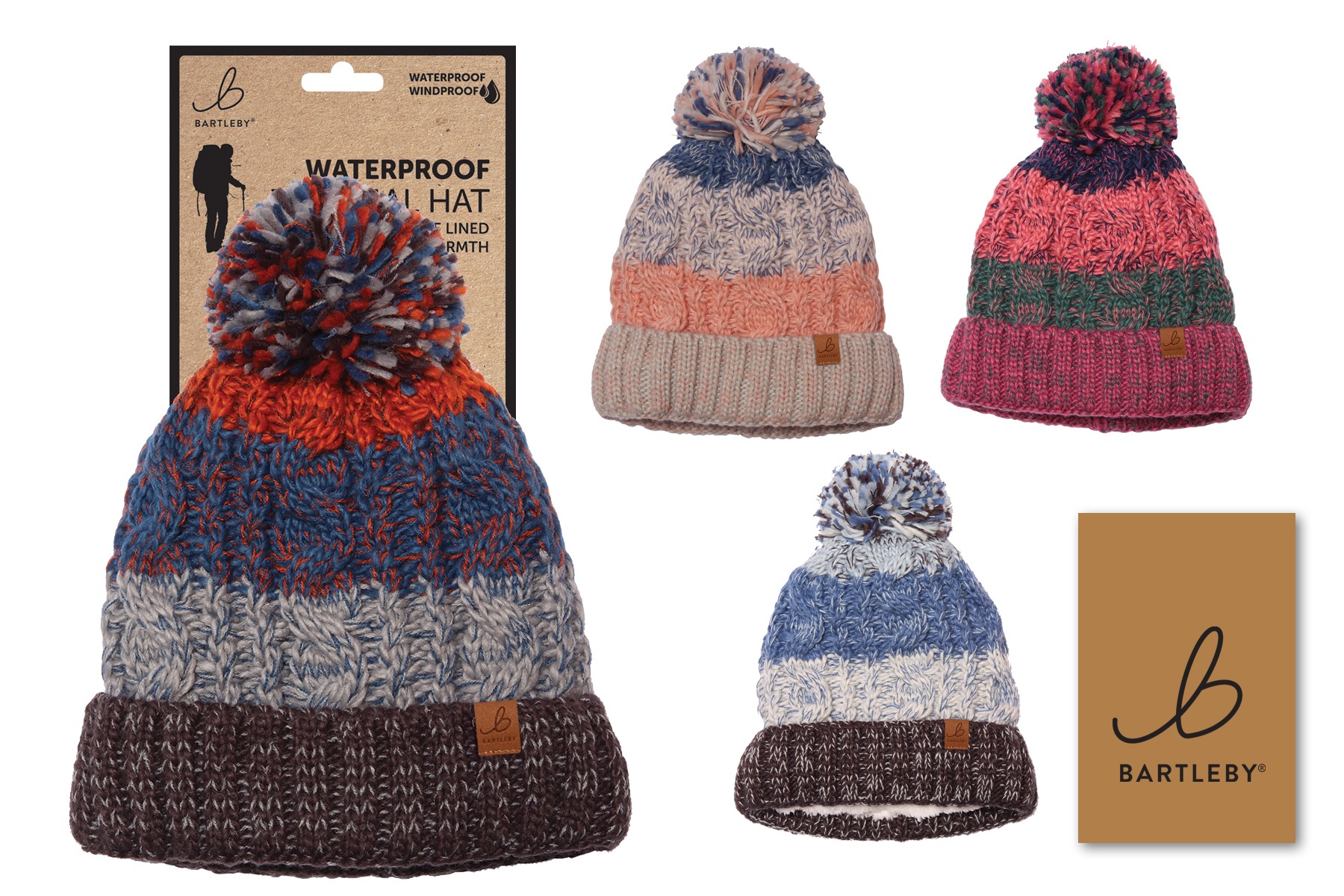 Bartleby Waterproof Sherpa Lined Striped Bobble Hat - BATA Ltd