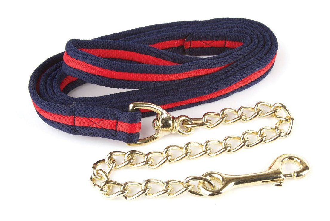 Hy Soft Webbing Lead Rein With Chain Navy/red - BATA Ltd